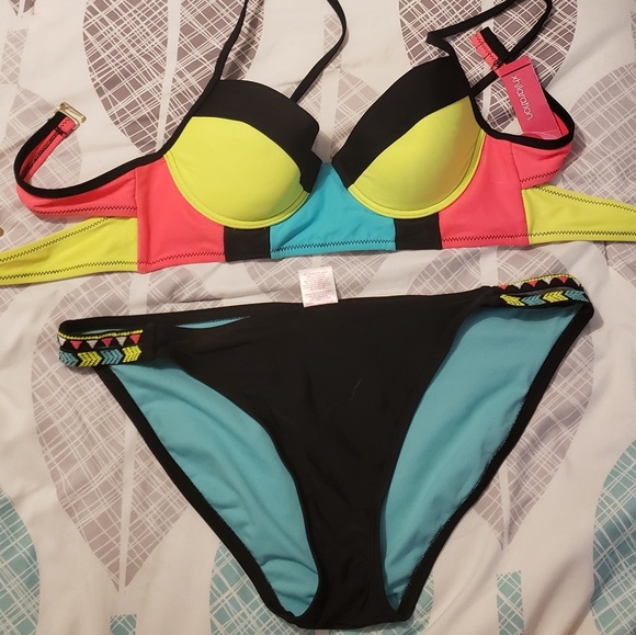 Target | Swim | Targert Neon Color Block Bathing Suit Set | Poshmark